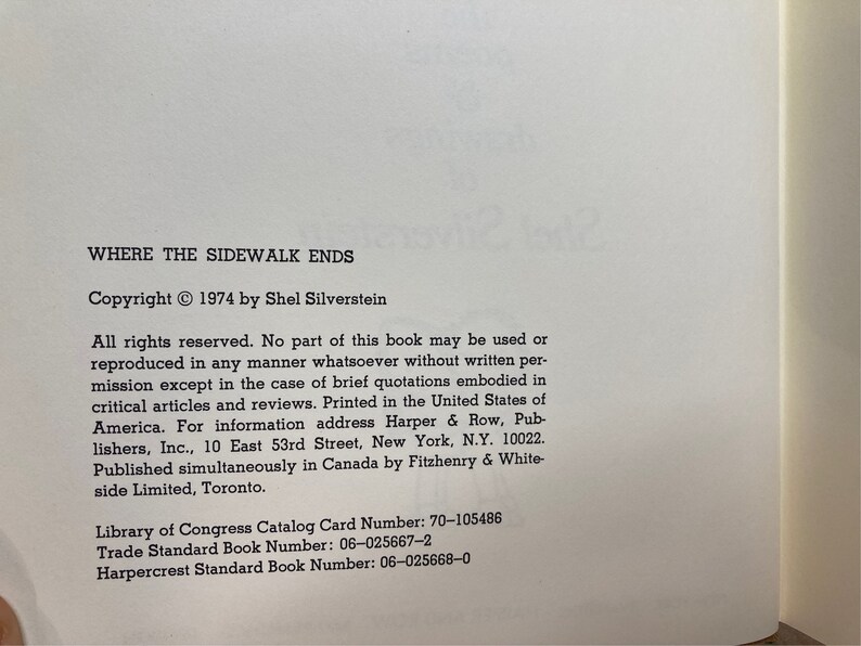 Where the Sidewalk Ends by Shel Silverstein Hardback 1974 - Etsy