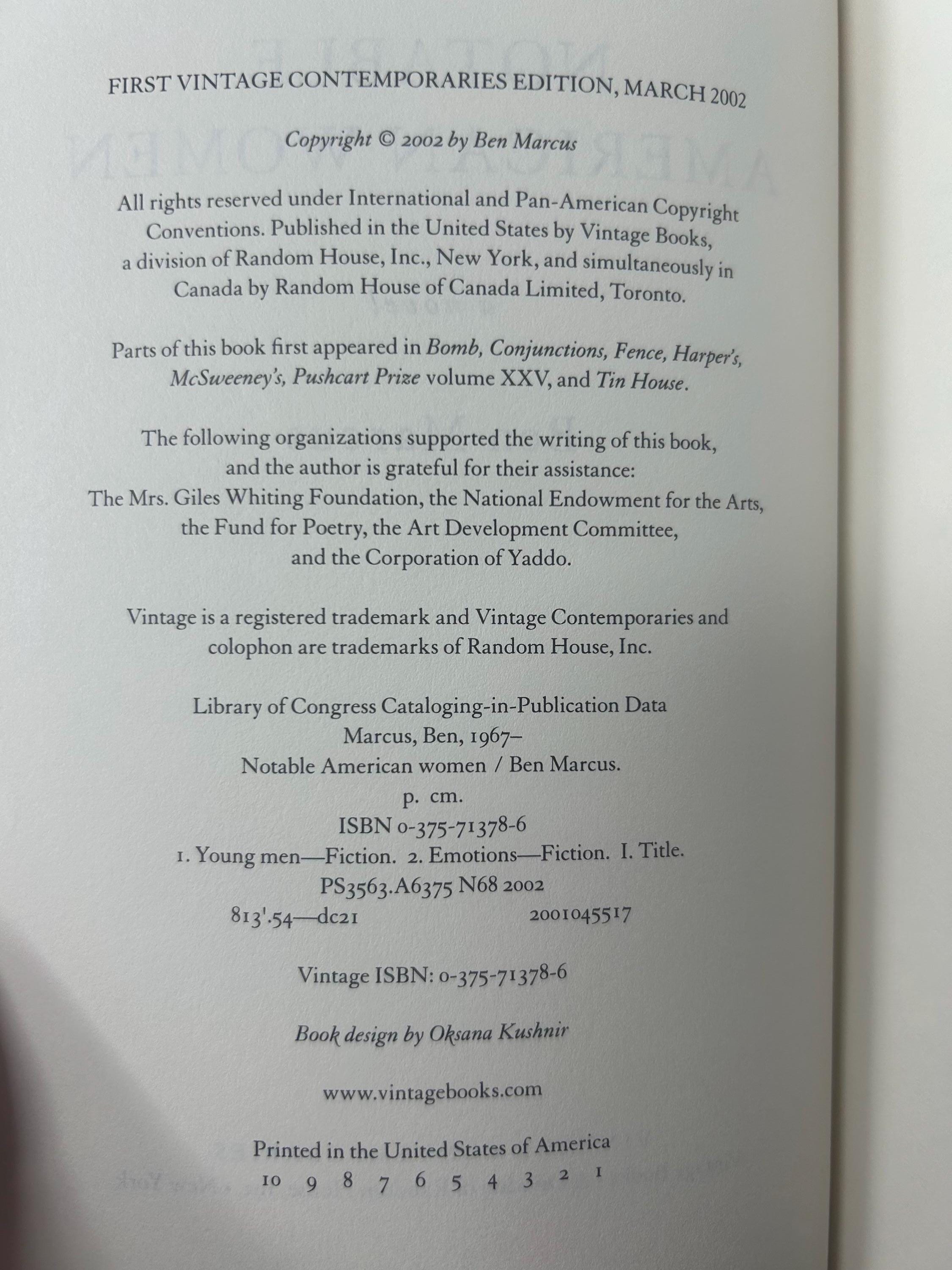 Notable American Women by Ben Marcus Softcover - Etsy