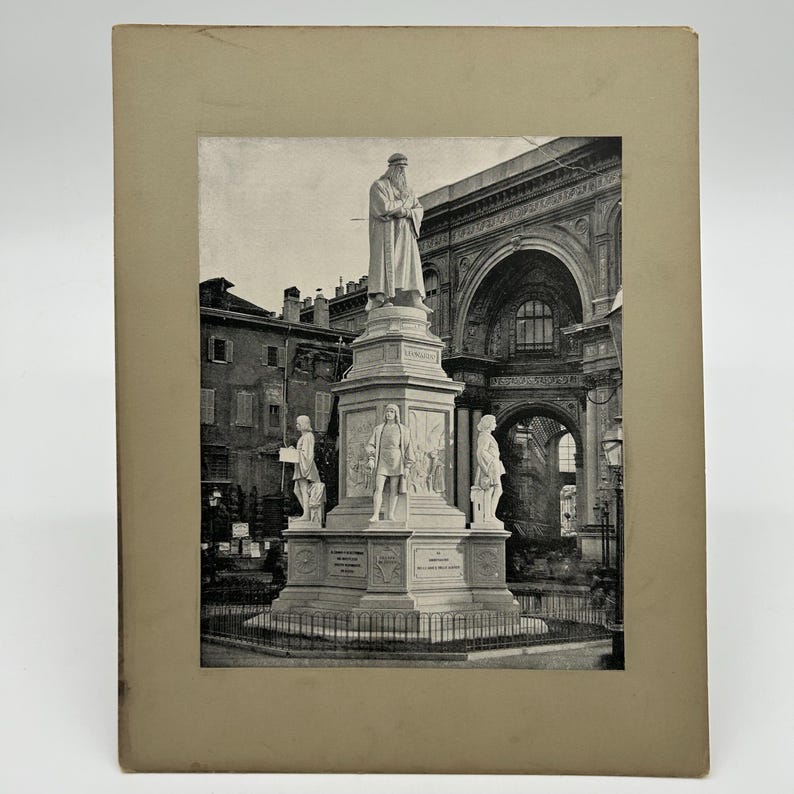 Statue of Leonardo Da Vinci, Milan, Italy Vintage Book Page Black and ...