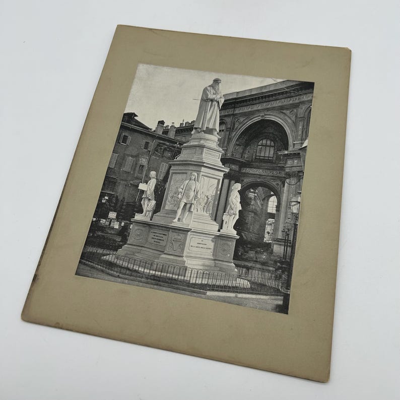 Statue of Leonardo Da Vinci, Milan, Italy Vintage Book Page Black and ...
