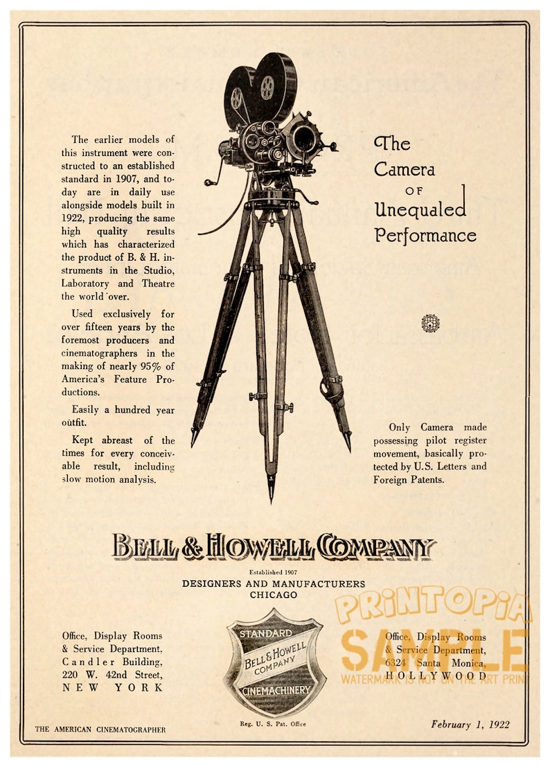 Bell & Howell (1922) Performance Motion Picture Camera Ad * Quality Art ...