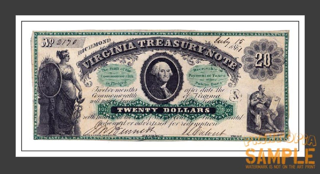 Richmond Virginia Treasury Note (1861) 20 Dollar Note to Pay * FRAME ME ...