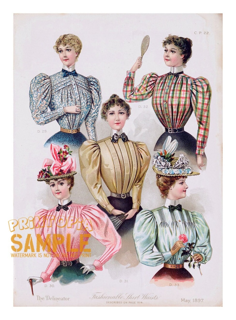 Fashionable Shirt Waists (1897) Delineator * Quality Art Print * Ladies ...