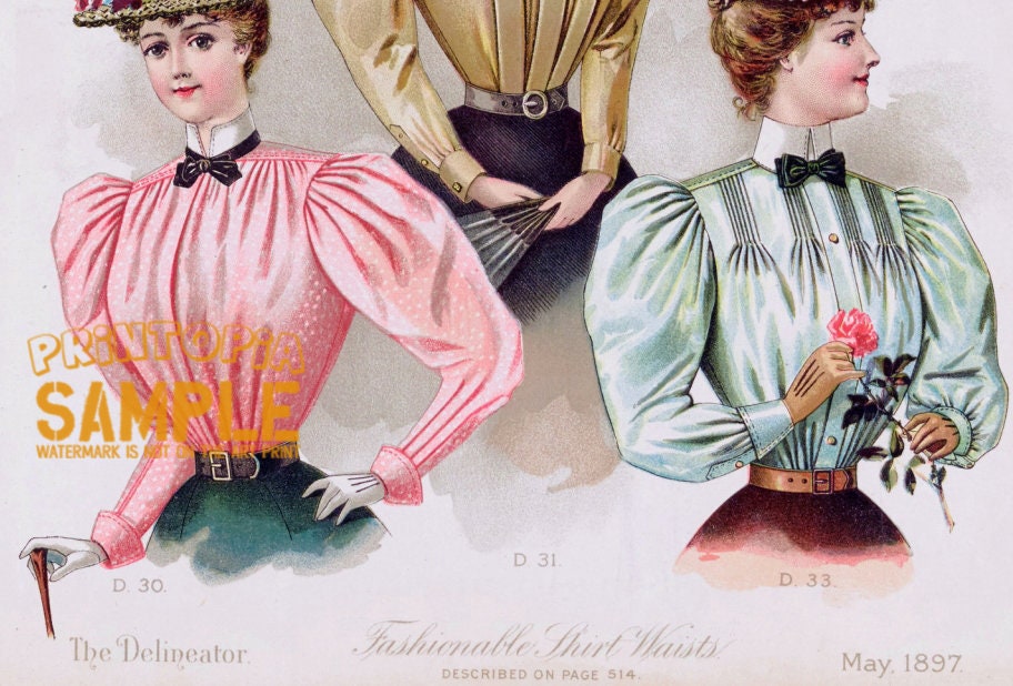 Fashionable Shirt Waists (1897) Delineator * Quality Art Print * Ladies ...