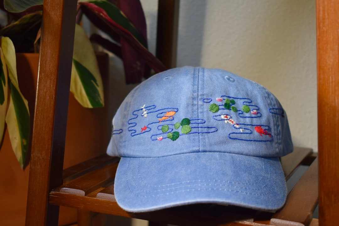 Adams Baseball Cap Koi Pond Hand Embroidered Periwinkle - Etsy