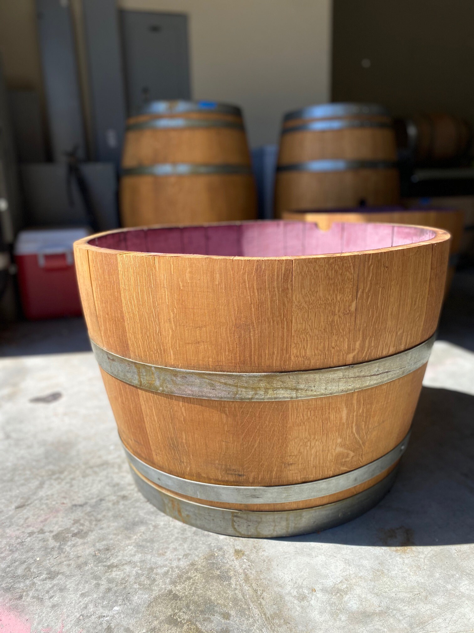 Finished oak half wine barrel planter | Etsy Finished oak half wine barrel planter | Etsy