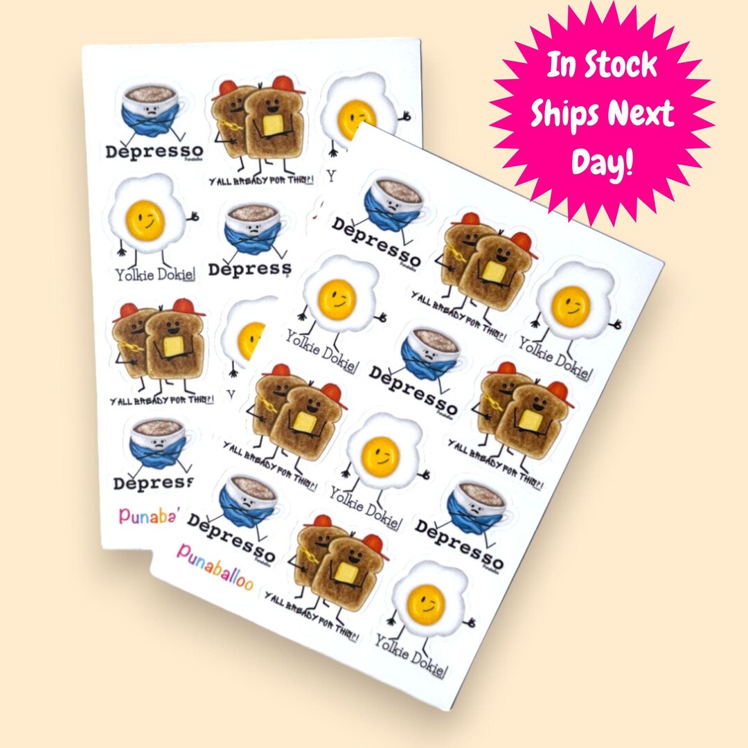 Breakfast Pun Sticker Pack, Punny Food Sticker Packs, Waterproof ...