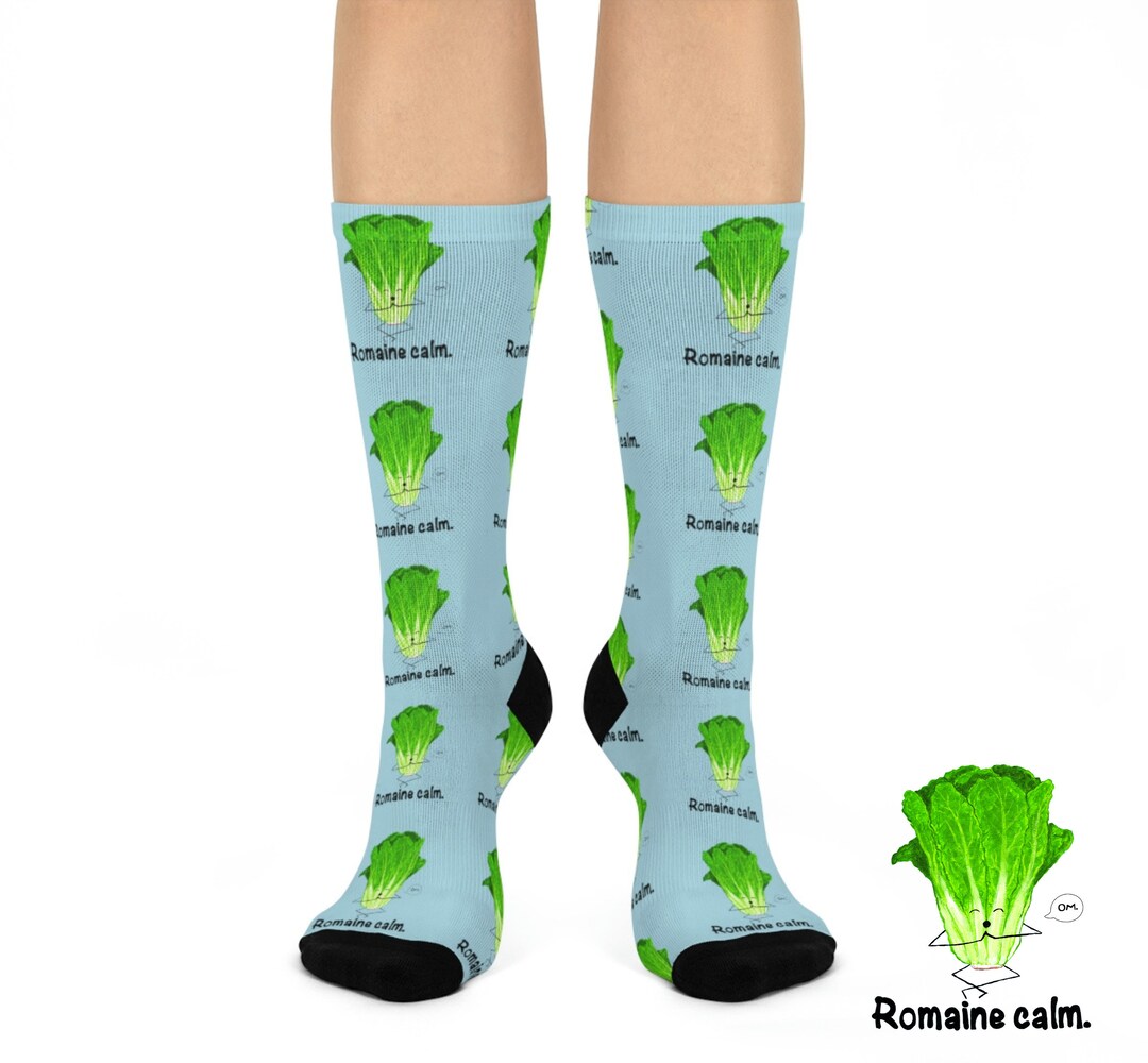 Romaine Calm Funny Pun Socks for Adults, Silly Pun Socks, Crazy Blue ...