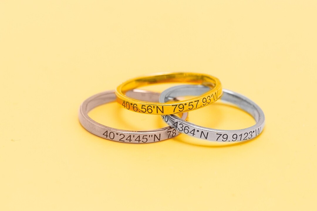 14K Coordinate Ring • Dainty Coordinates Ring • Couple Lovers Gift ...