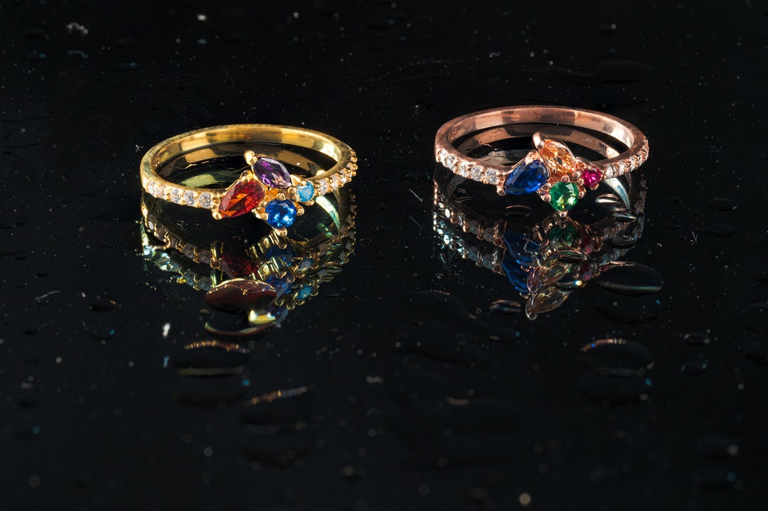 Elliptical, Circle, Dropcut Shape Stone Bundle Ring • Birthstone ...