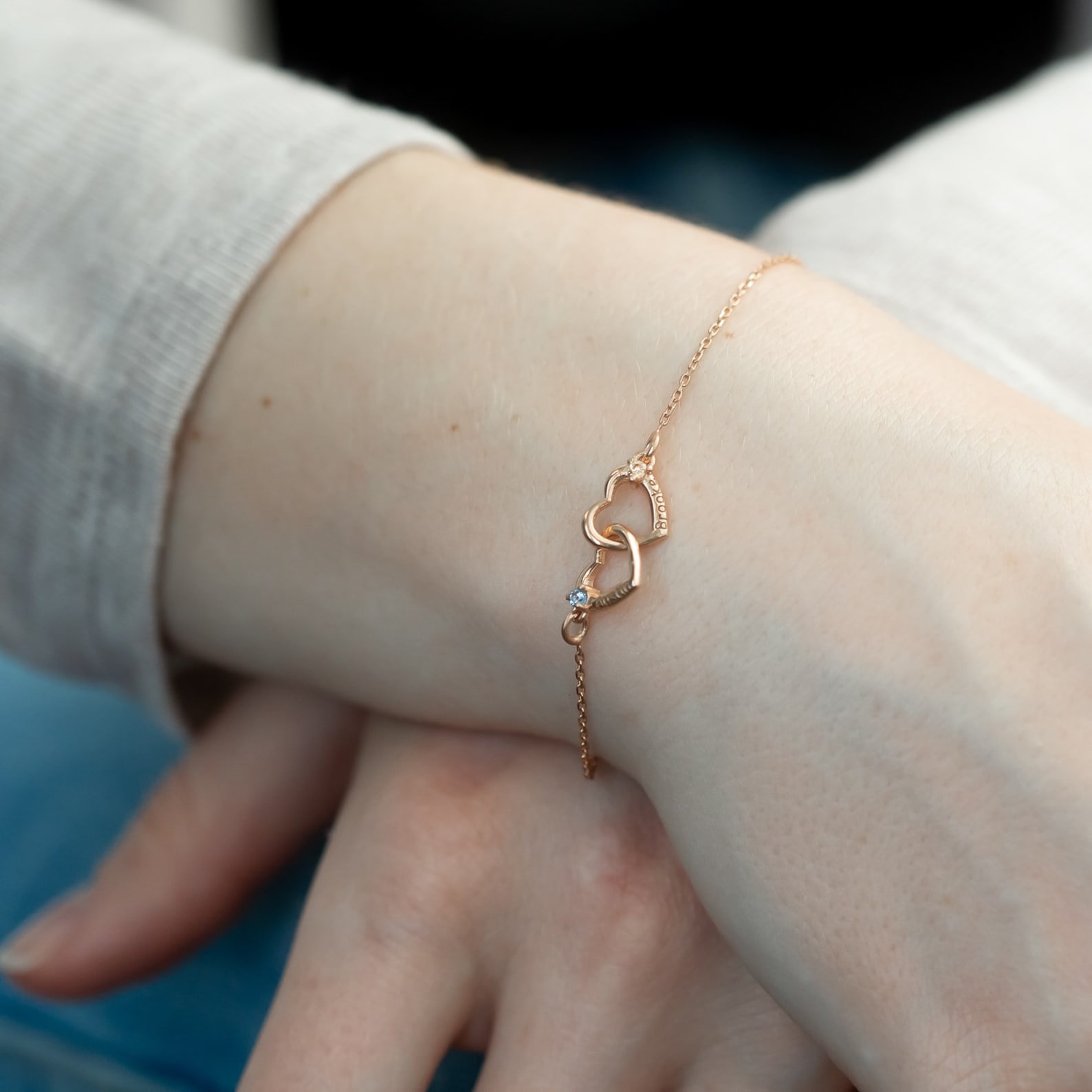 14K Interlocking Heart Bracelet Bracelet With Birthstone and - Etsy