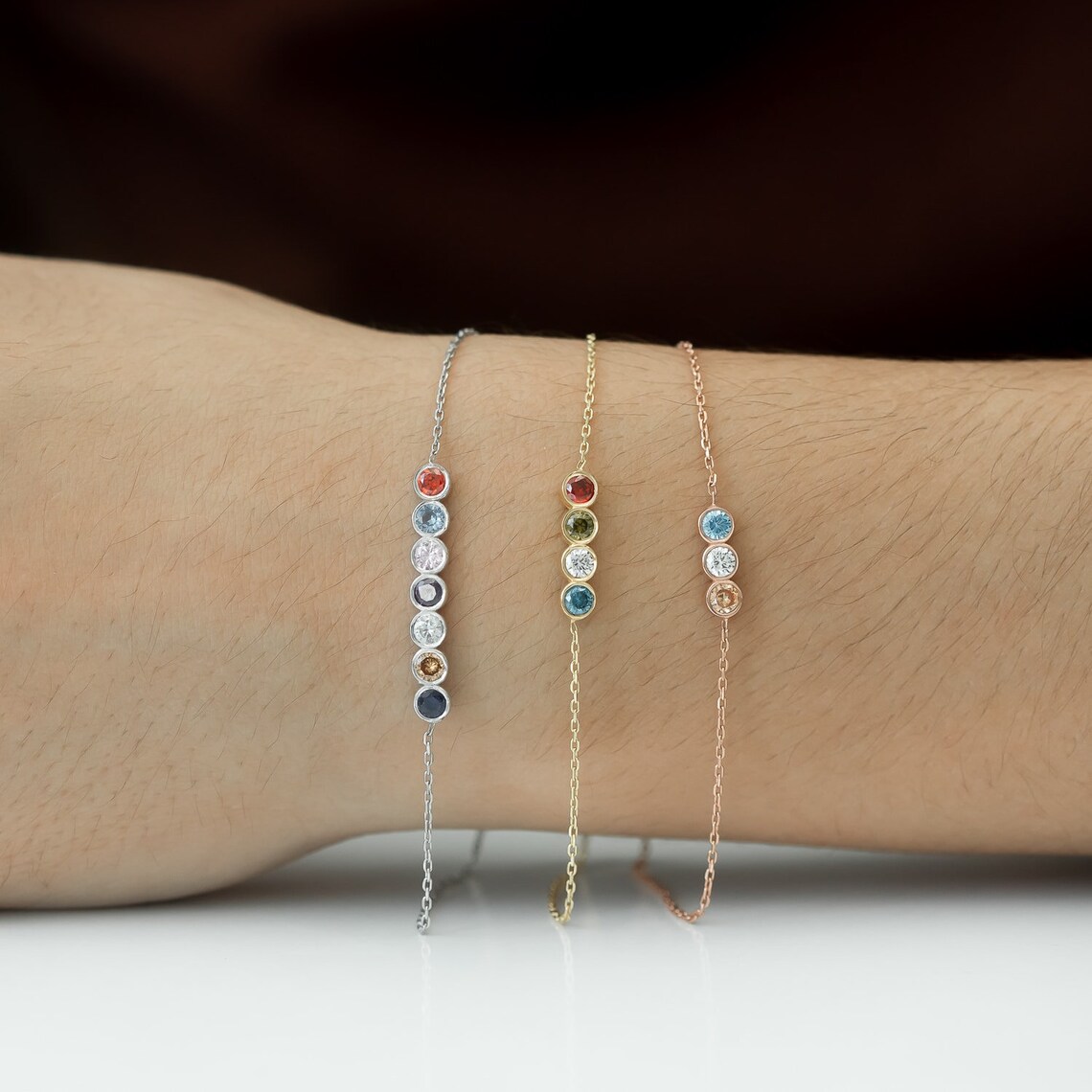 Sterling Silver Multi-Birthstone Bracelet Multi-Stone Family | Etsy