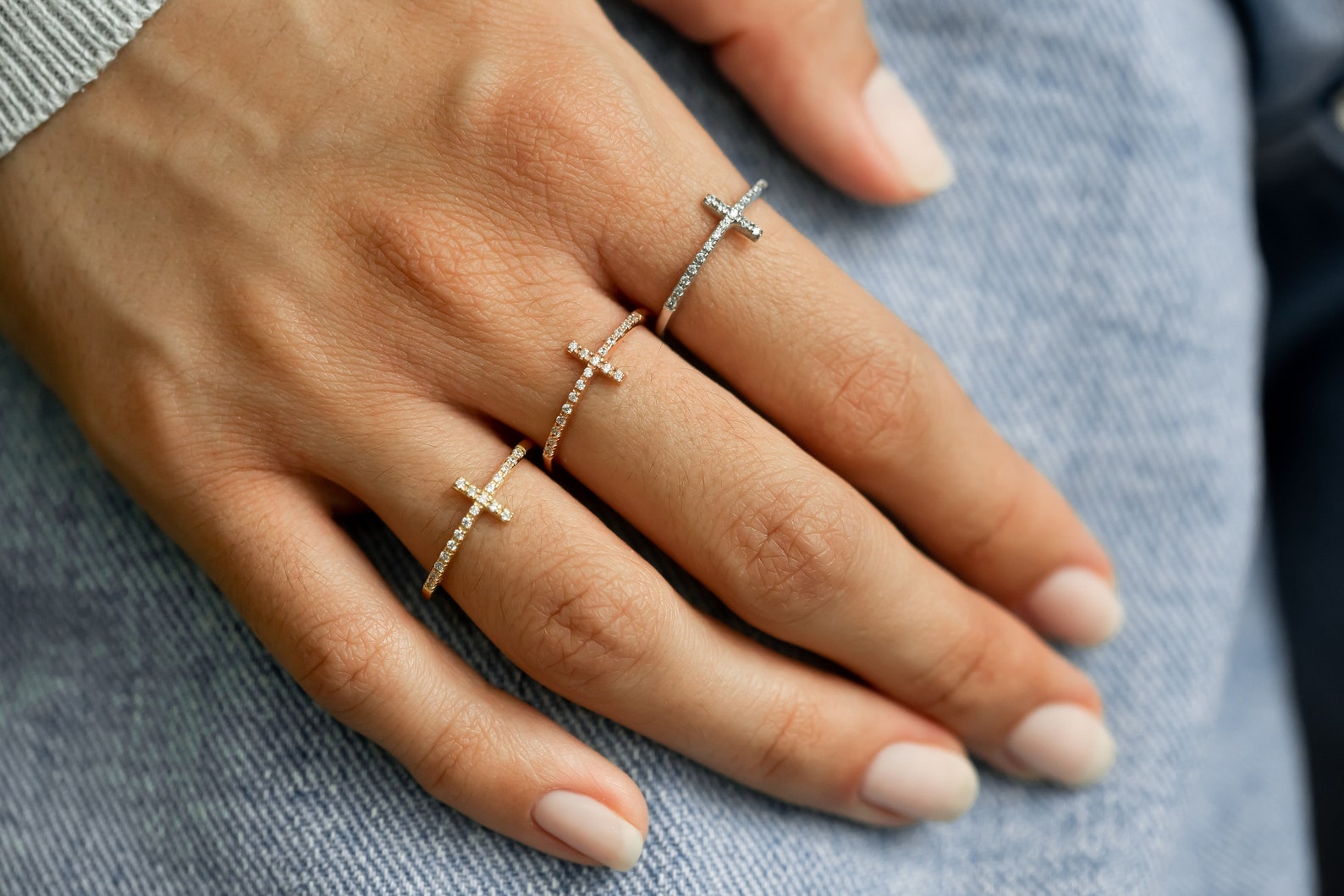 Cross Ring Diamond Cross Ring Dainty Cross Ring Sideways - Etsy