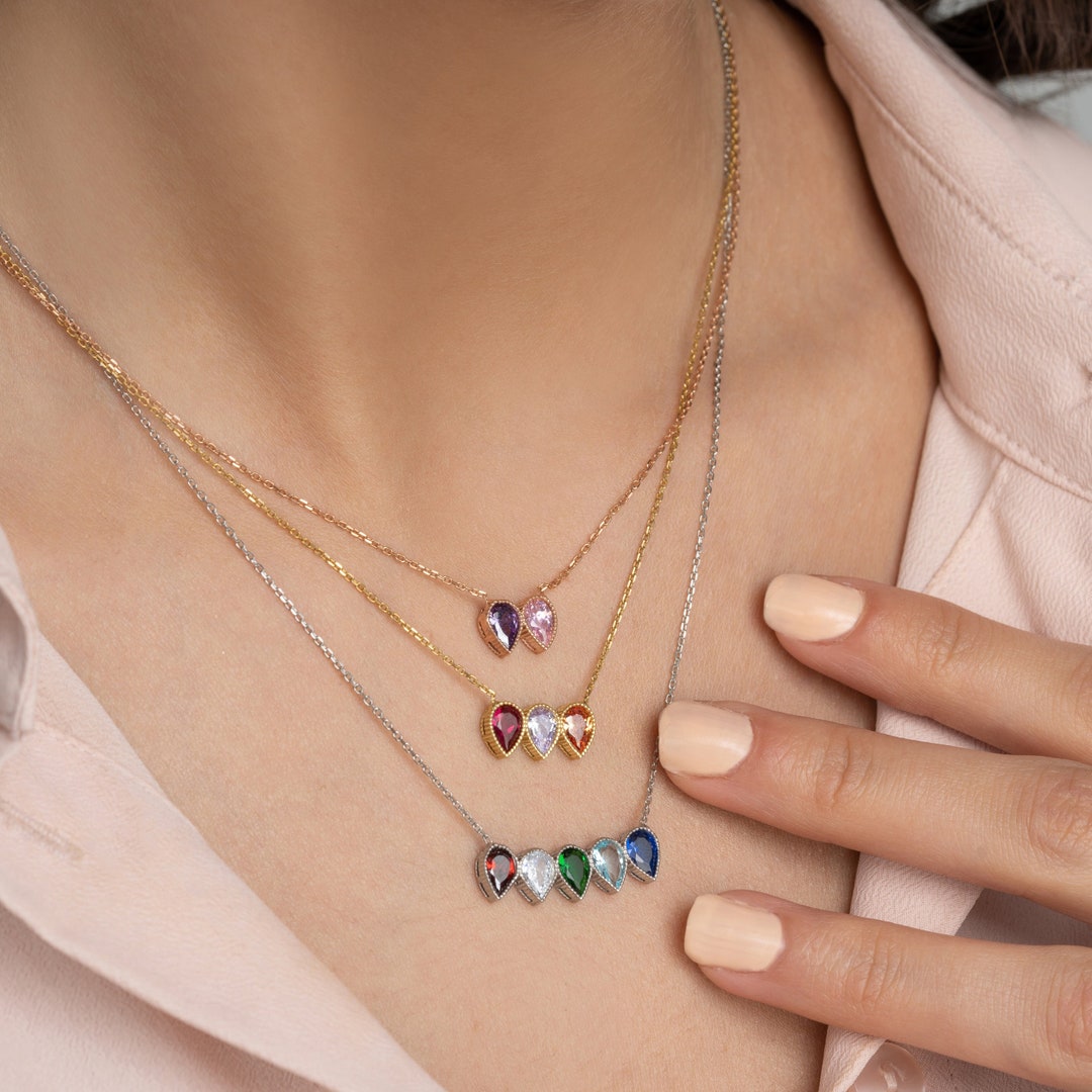 Personalized Teardrop Birthstone Necklace in Sterling Silver • Dainty ...