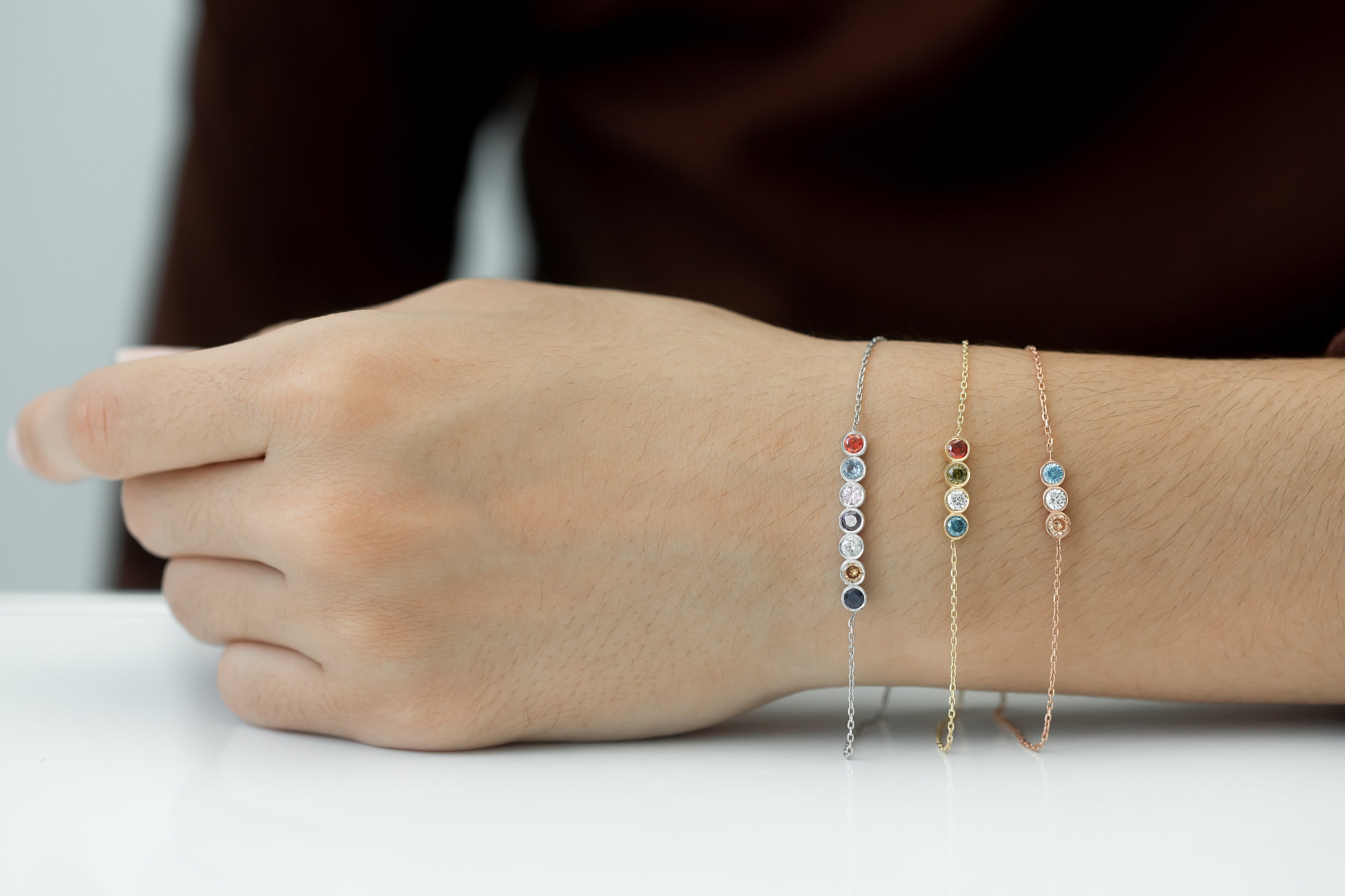 Sterling Silver Multi-Birthstone Bracelet Multi-Stone Family | Etsy