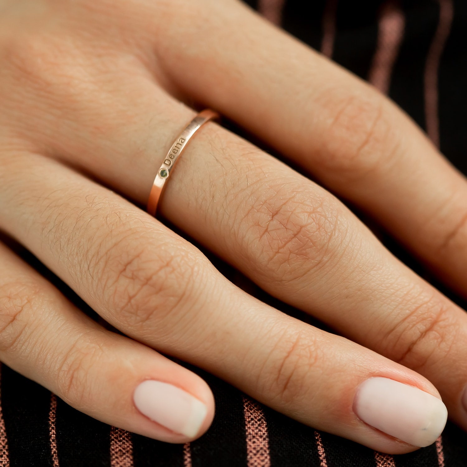 14K Stackable Birthstone Ring With Engraving Name Engraved - Etsy