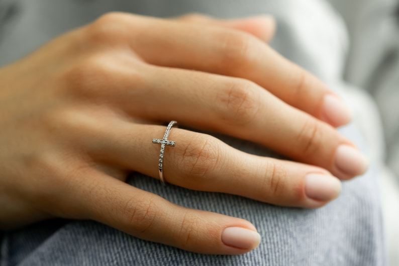 Cross Ring Diamond Cross Ring Dainty Cross Ring Sideways - Etsy