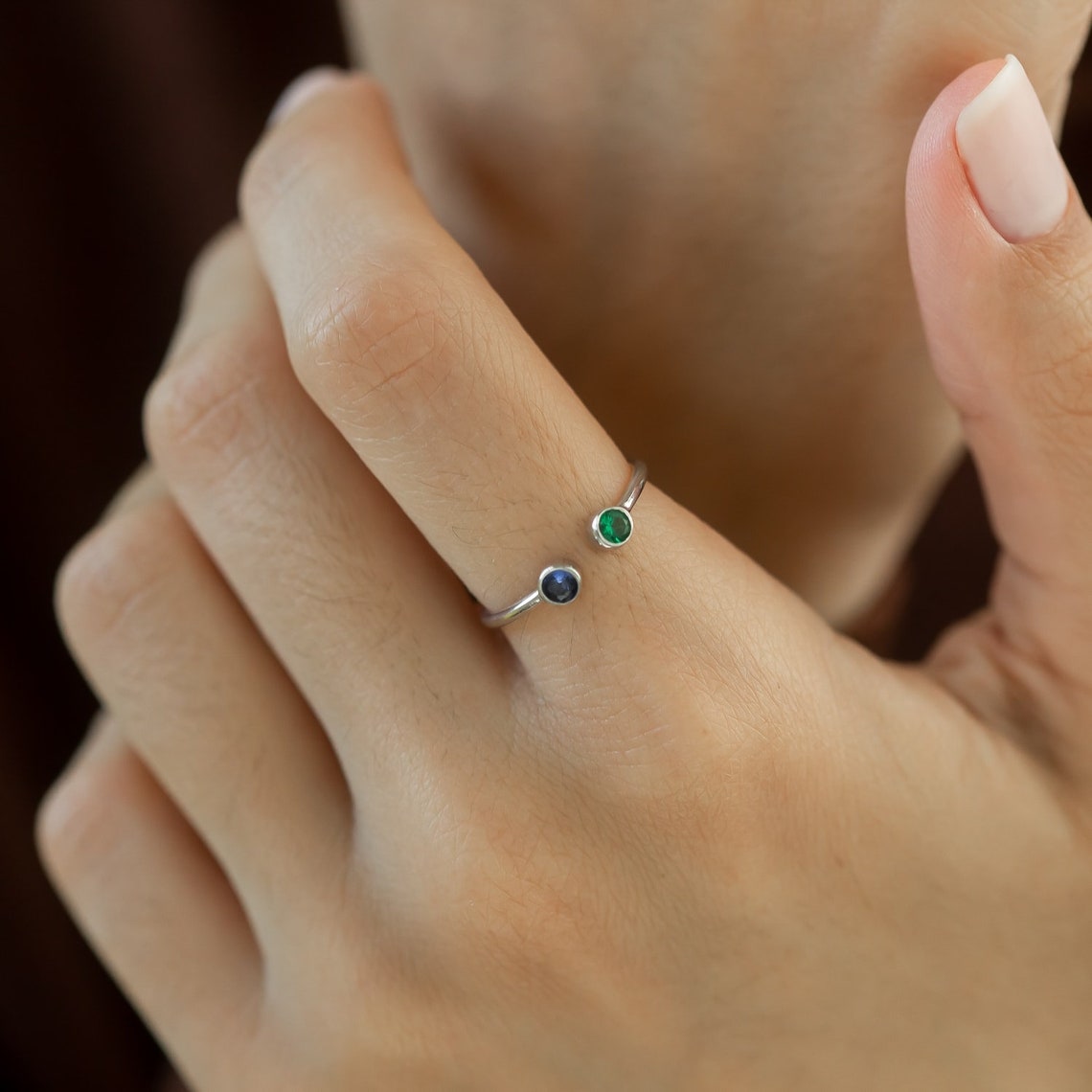 14K Two Birthstone Ring Double Stone Ring Personalized | Etsy