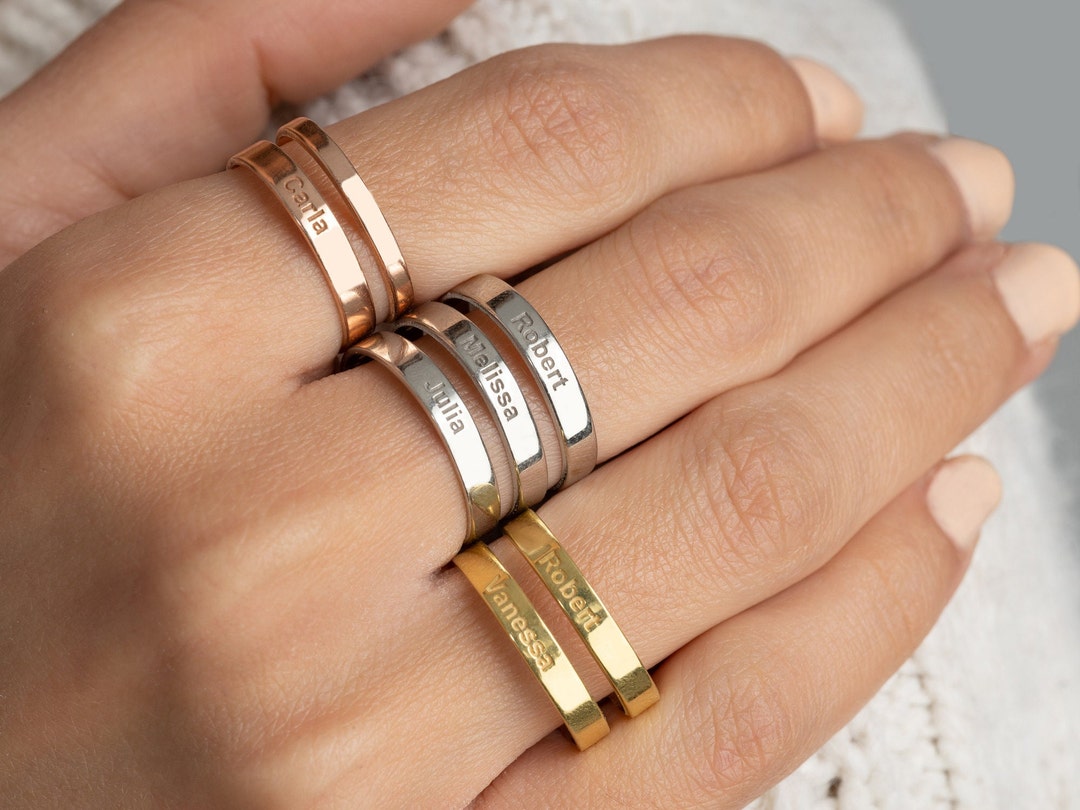 Multi-row Name Ring Three in One Ring Modern Ring Kids Names Ring for ...