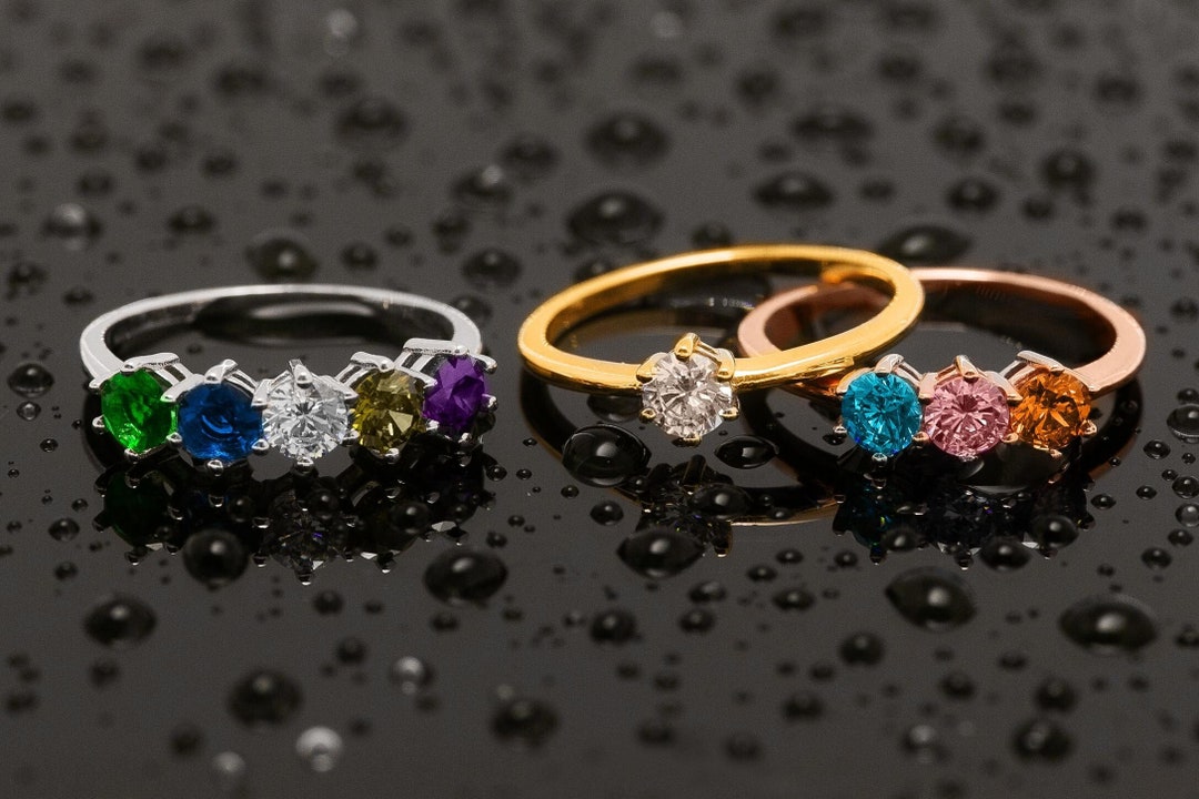 14K Family Birthstone Ring • Multi-stone Ring • Dainty Birthstone Ring ...