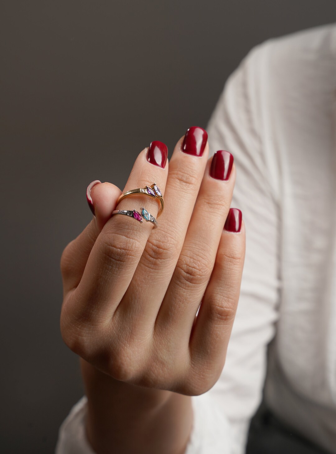 Two Elliptical Shape Stone Ring • Promise Ring • Personalized Couple ...