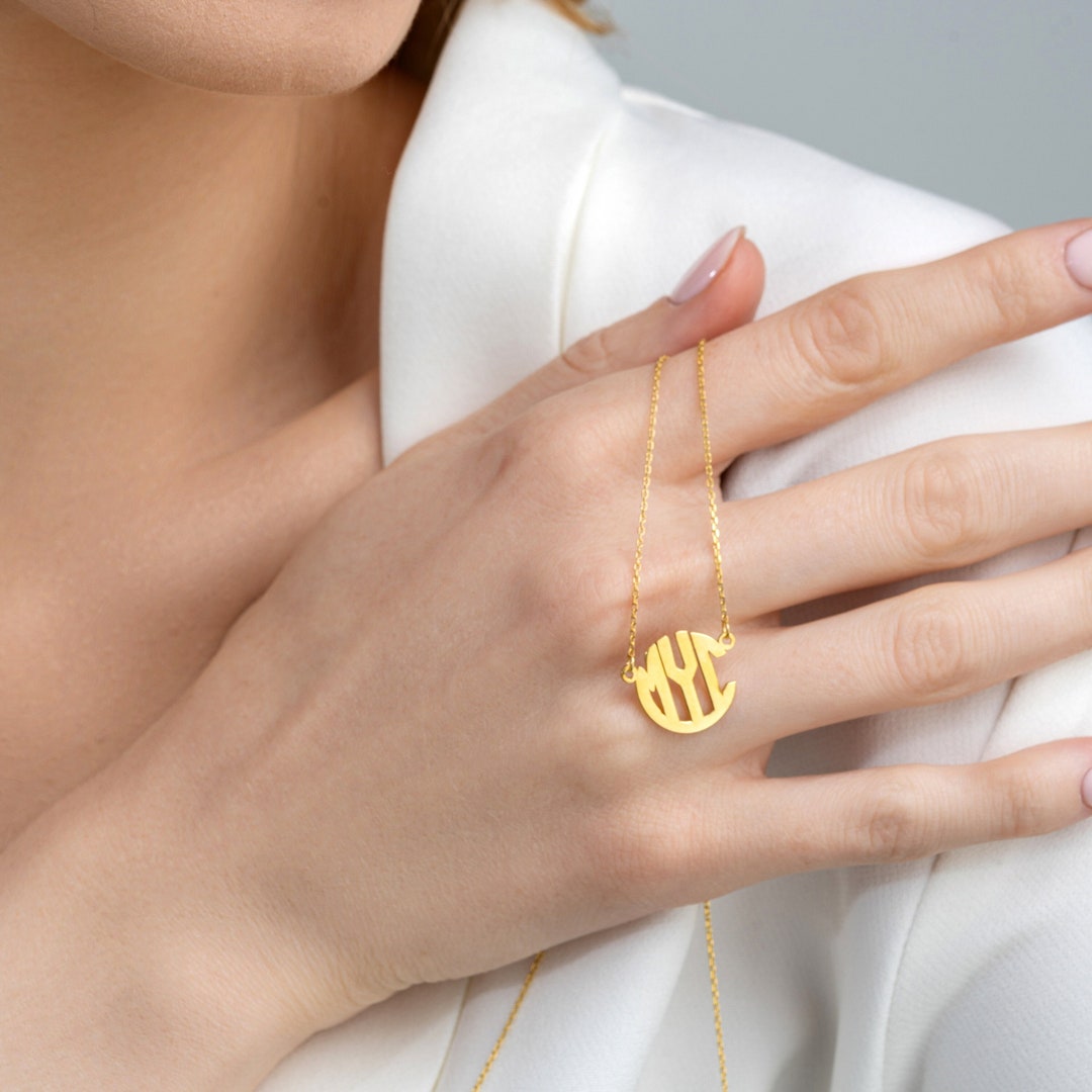 Dainty Monogram Necklace Custom Block Monogram Initials - Etsy