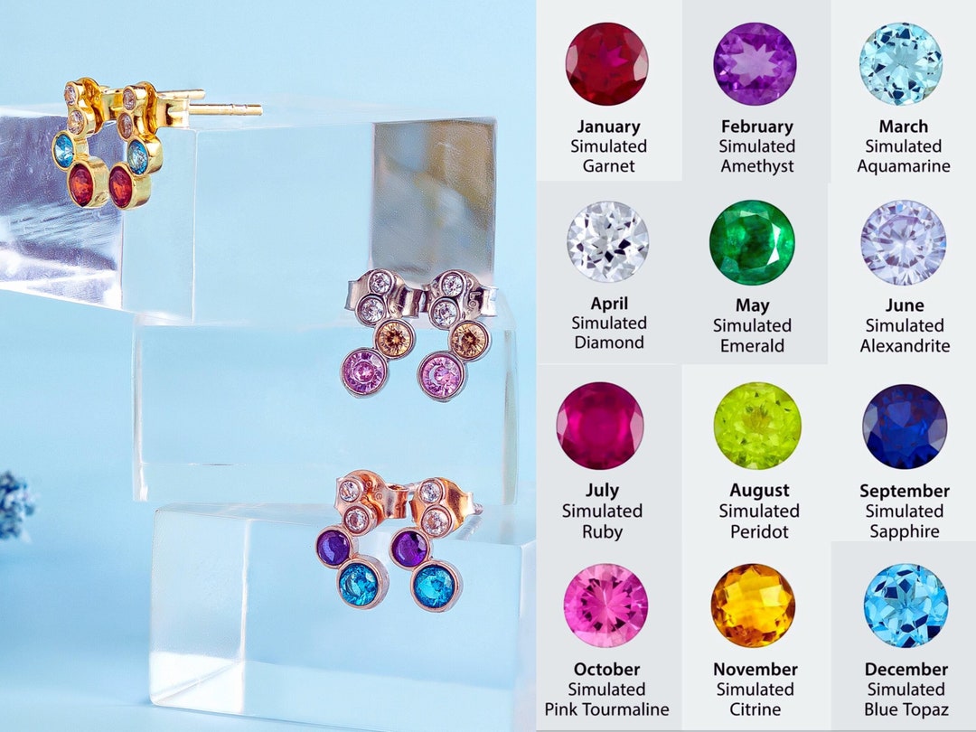 Personalized Birthstone Stud Earrings • Your Family Birthstones ...