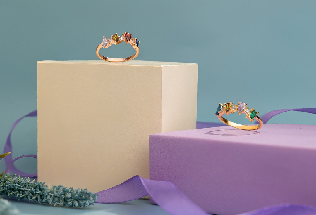 Baguette and Drop Cut Family Ring • Birthstone Jewelry • Dainty ...