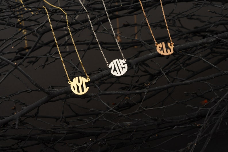 Dainty Monogram Necklace Custom Block Monogram Initials - Etsy