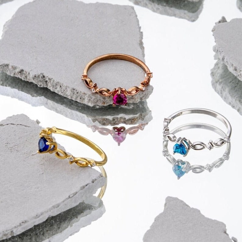 Self Love Ring • Sterling Silver Custom Ring • Heart Birthstone Ring ...