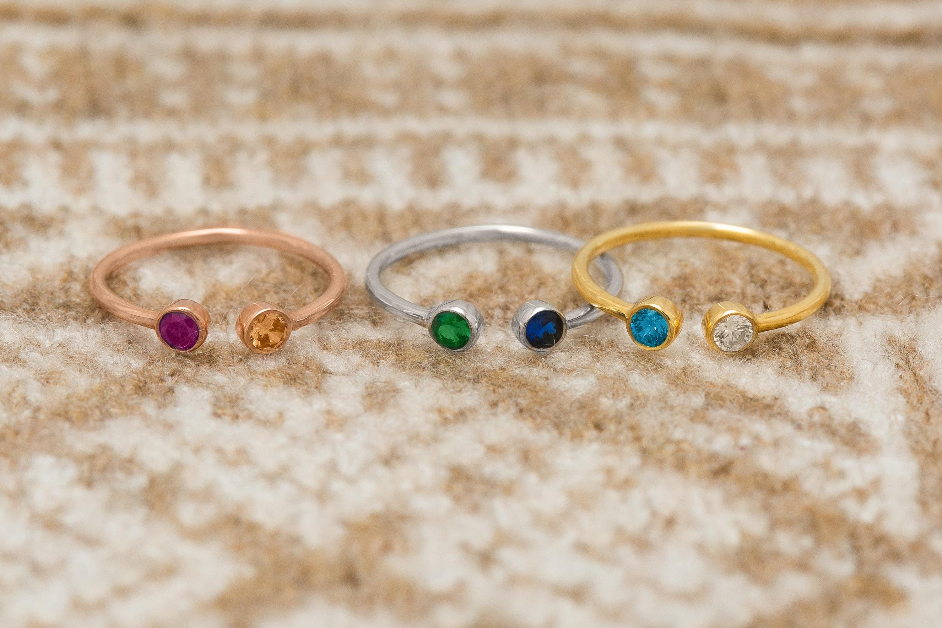 14K Two Birthstone Ring • Double Stone Ring • Personalized Birthstone ...