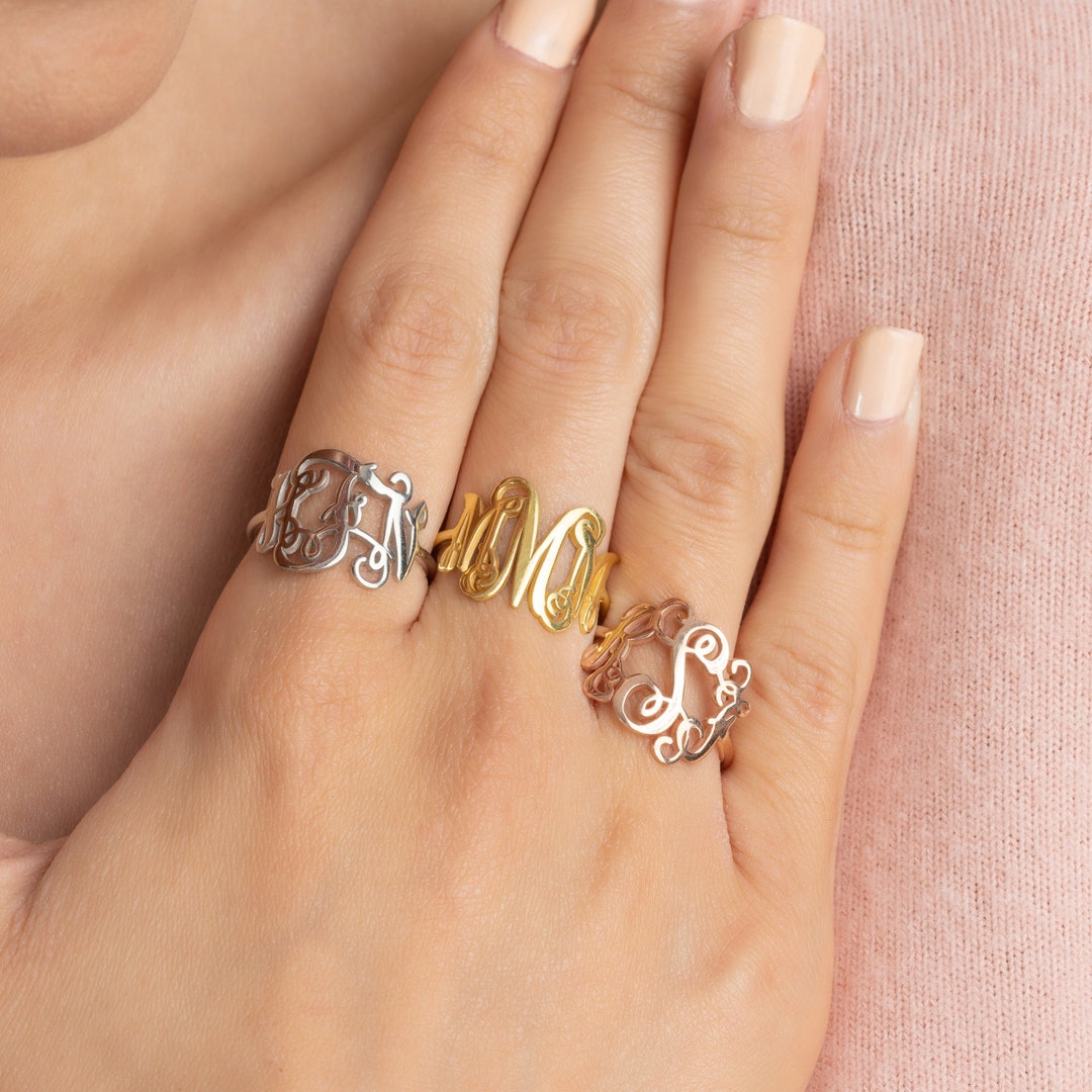 Monogram Ring • Sterling Silver Monogram Initials • Custom Name Letter ...
