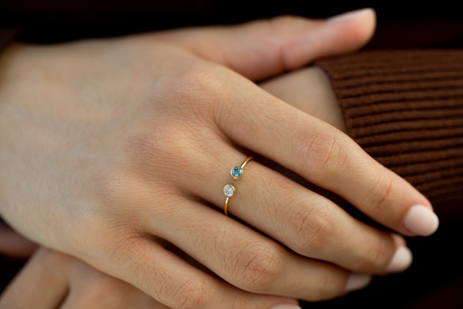 14K Two Birthstone Ring • Double Stone Ring • Personalized Birthstone ...