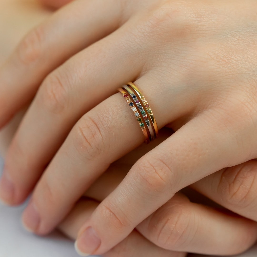 14K Dainty Birthstones Ring • Family Multi-stone Ring • Custom Ring ...
