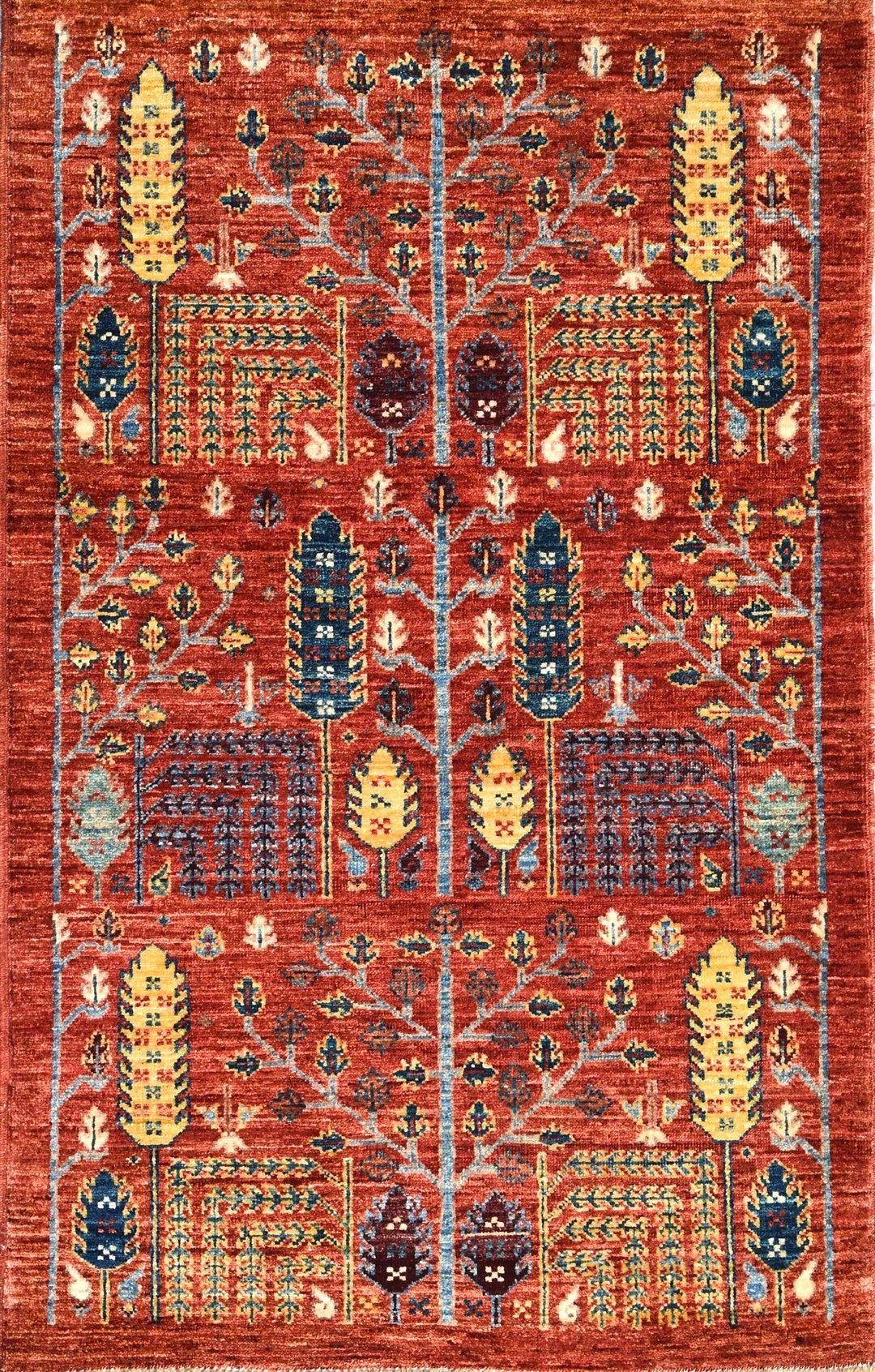 3x5 Ft Red Tree of Life Rug, Cypress Tree Design, Red Hand Knotted ...