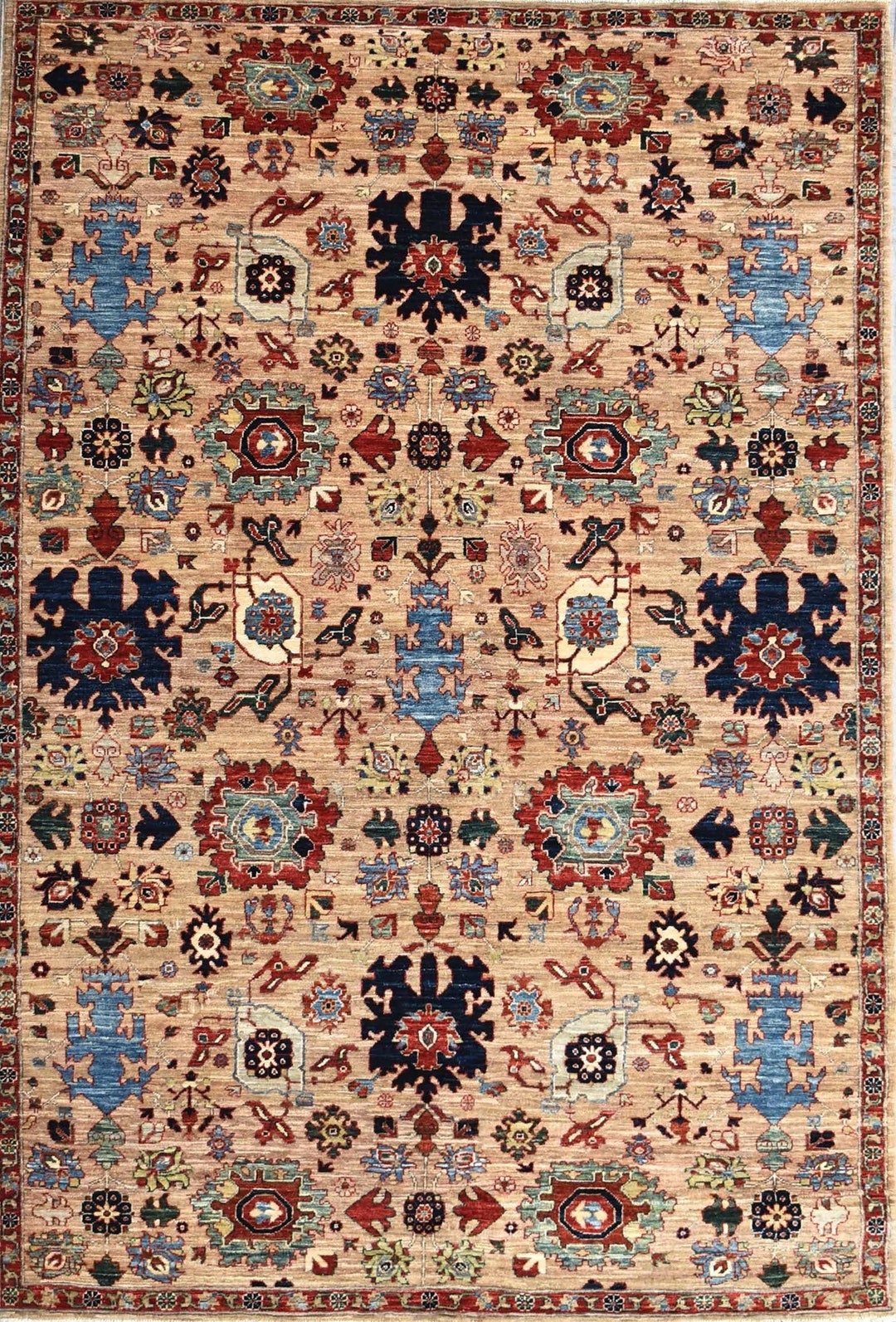 5x8 Ft Cream Persian Harshang Design Rug, Fine Knotted Area Rug, Hand ...