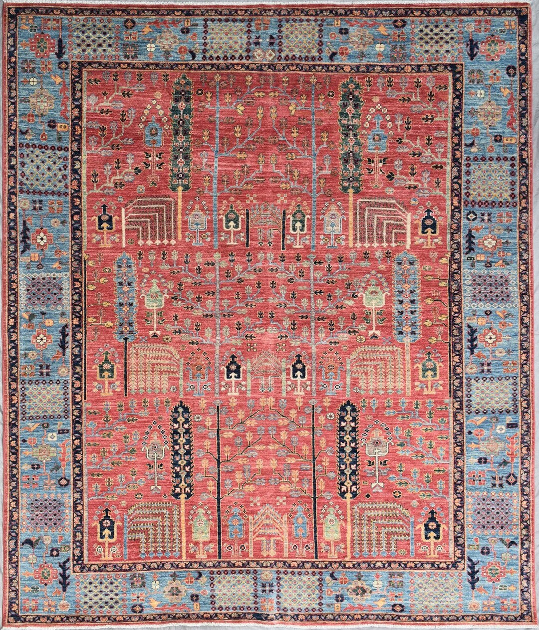 8x9 Red Cypress Tree Design Rug, Hand Knotted Afghan Rug, One of Kind ...