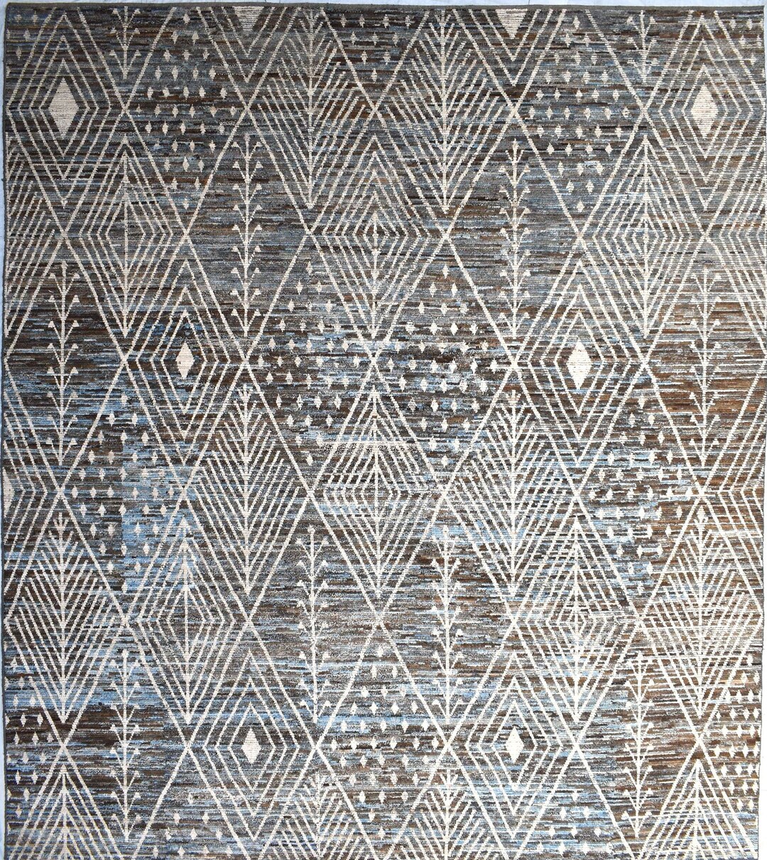 14x16 Moroccan Wool Dye Area Rug, Beige on Mix Blue High Quality Beni ...