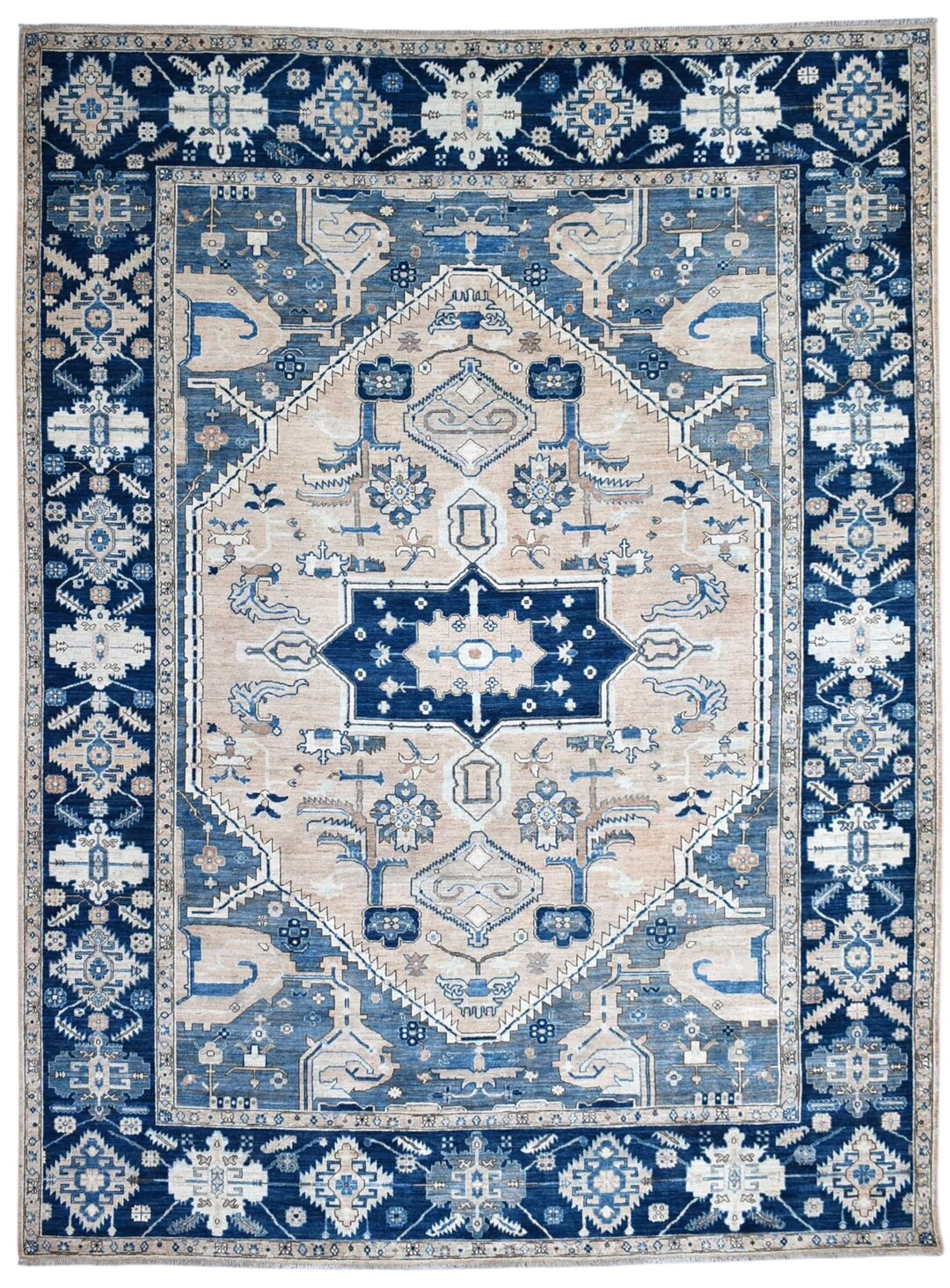 10x14 Heriz Rug: Afghan Wool, Rust & Navy Medallion Rug - Etsy