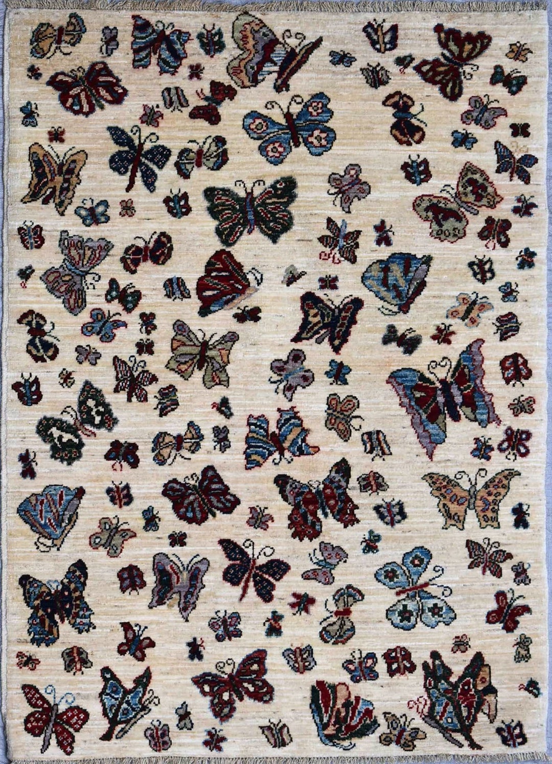 3x5 Butterfly Pictorial Rug, Swarm of Butterflies, Hand Knotted Afghan ...