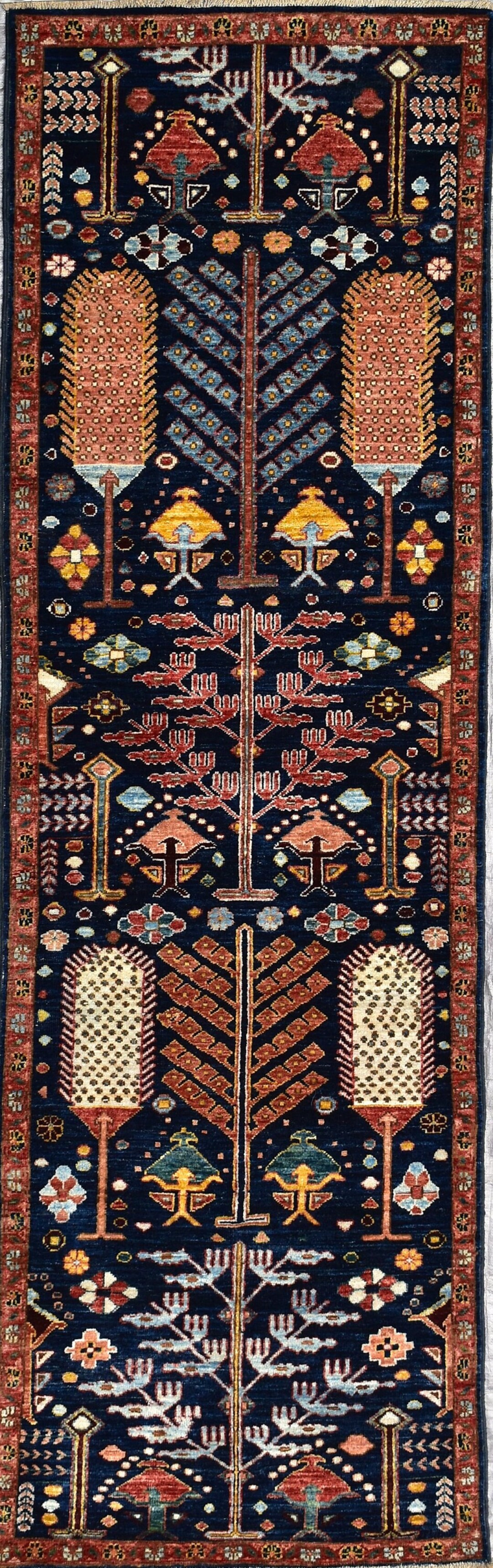 2.6x8.11 Ft Navy Blue Cypress Tree Runner, Tree of Life Oriental Runner ...