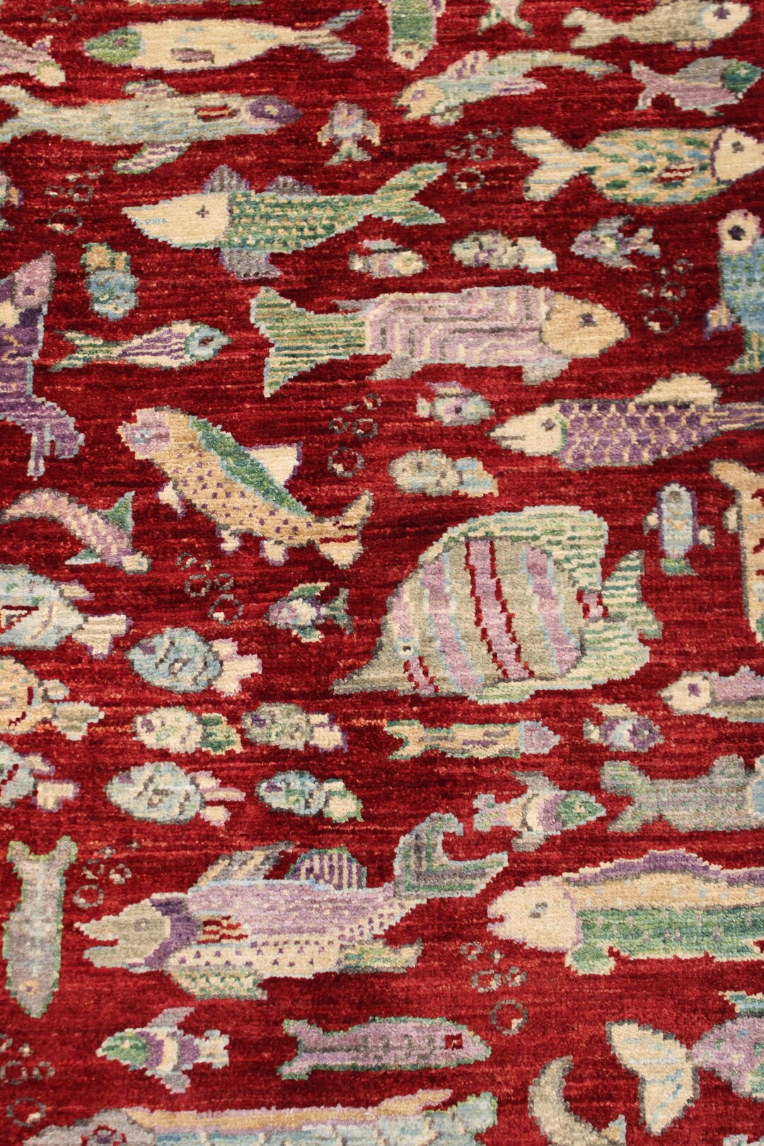 Hand Knotted Afghan Wool Rug: 2x3 Ft Red Fish Design - Etsy