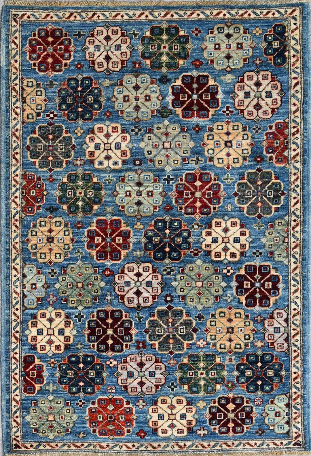 3x5 Blue Flower Garden Area Rug, Hand Knotted Afghan Rug, Ariana Wool ...