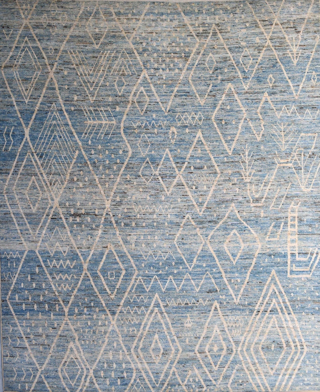 Blue Moroccan Wool Area Rug: Handspun Ghazni Tribal Design - Etsy