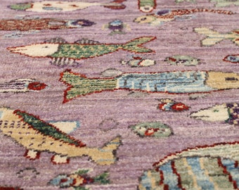 2x3 Ft Beautiful Small Fish Rug Hand Knotted Afghan Rug Entryway Rug ...