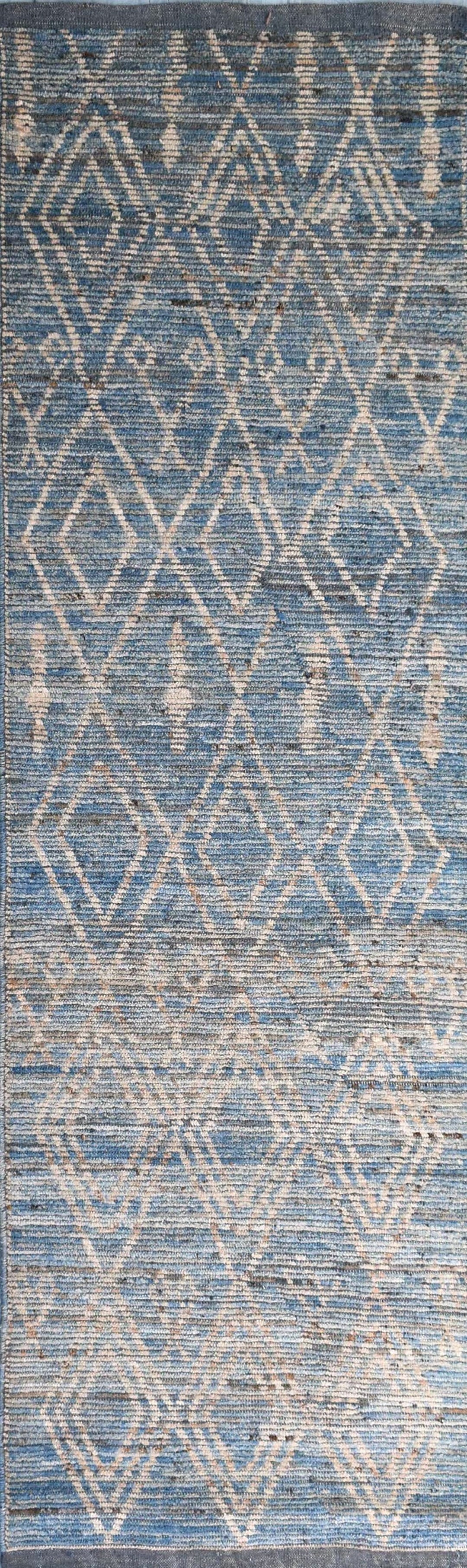 3x10 Ft Blue Tribal Beni Rug, Beige on Blue Highlight Rug, 10 Ft Long ...