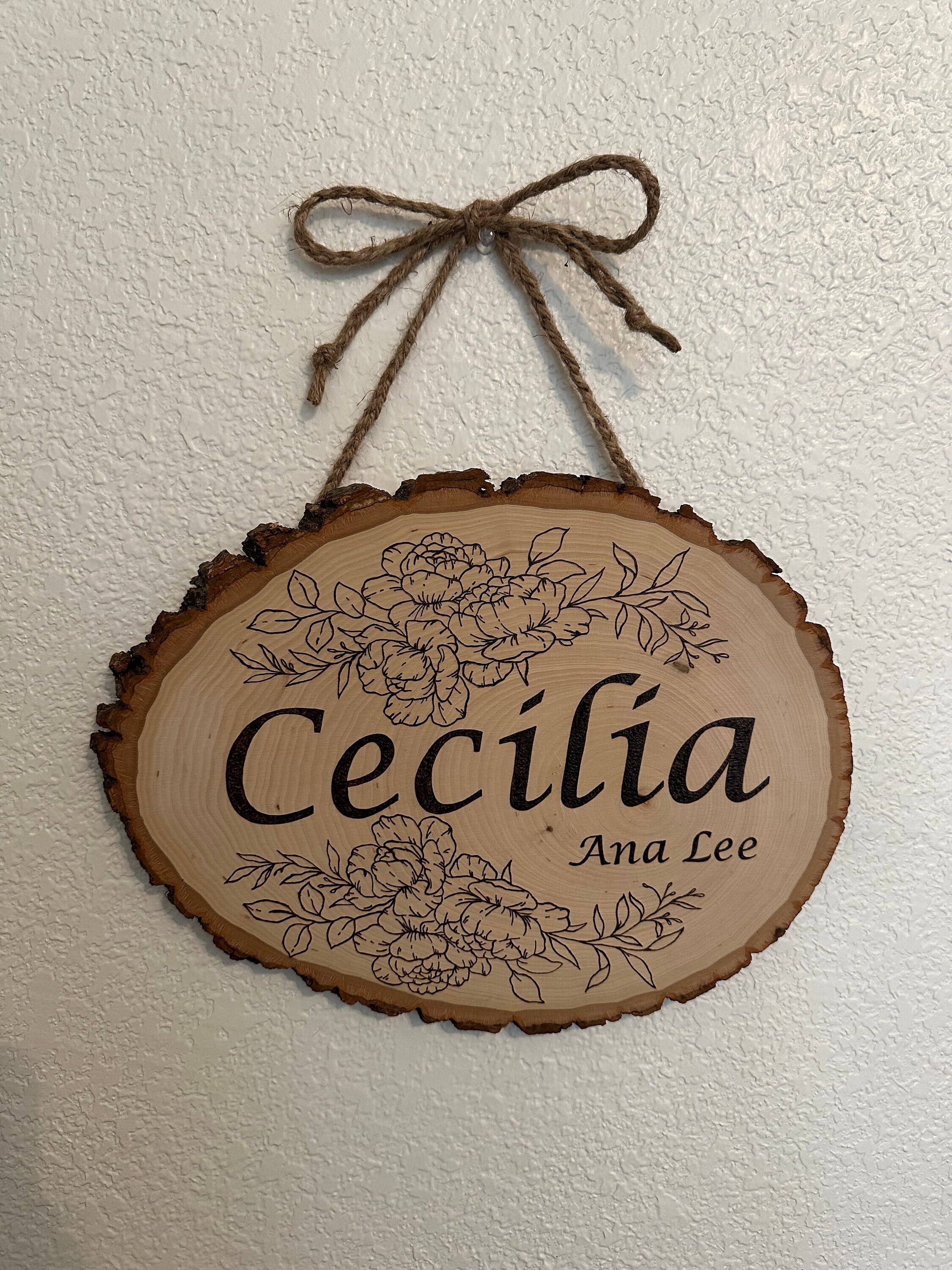 Floral Name Sign, Custom Wood-burned - Etsy