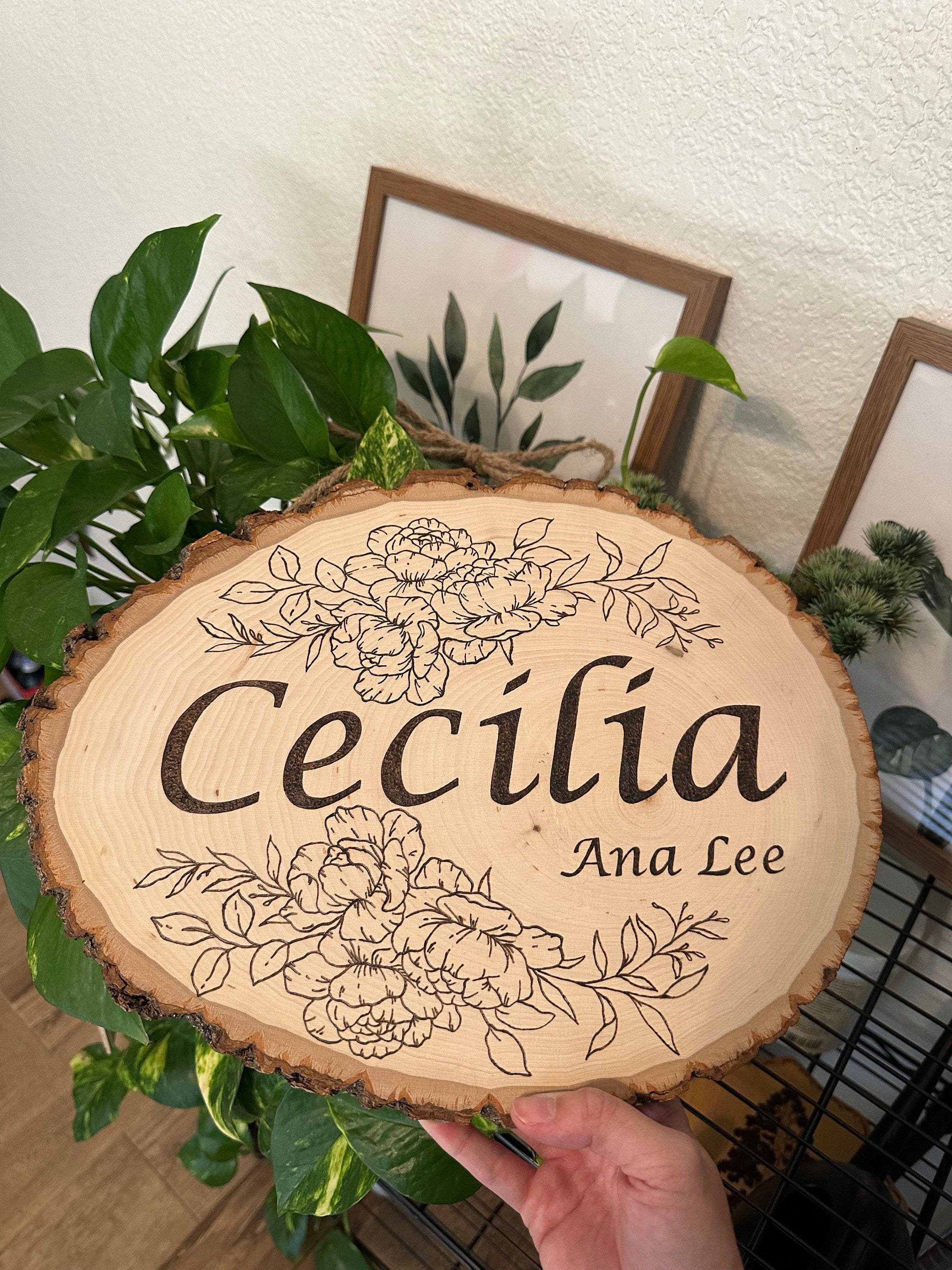 Floral Name Sign, Custom Wood-burned - Etsy