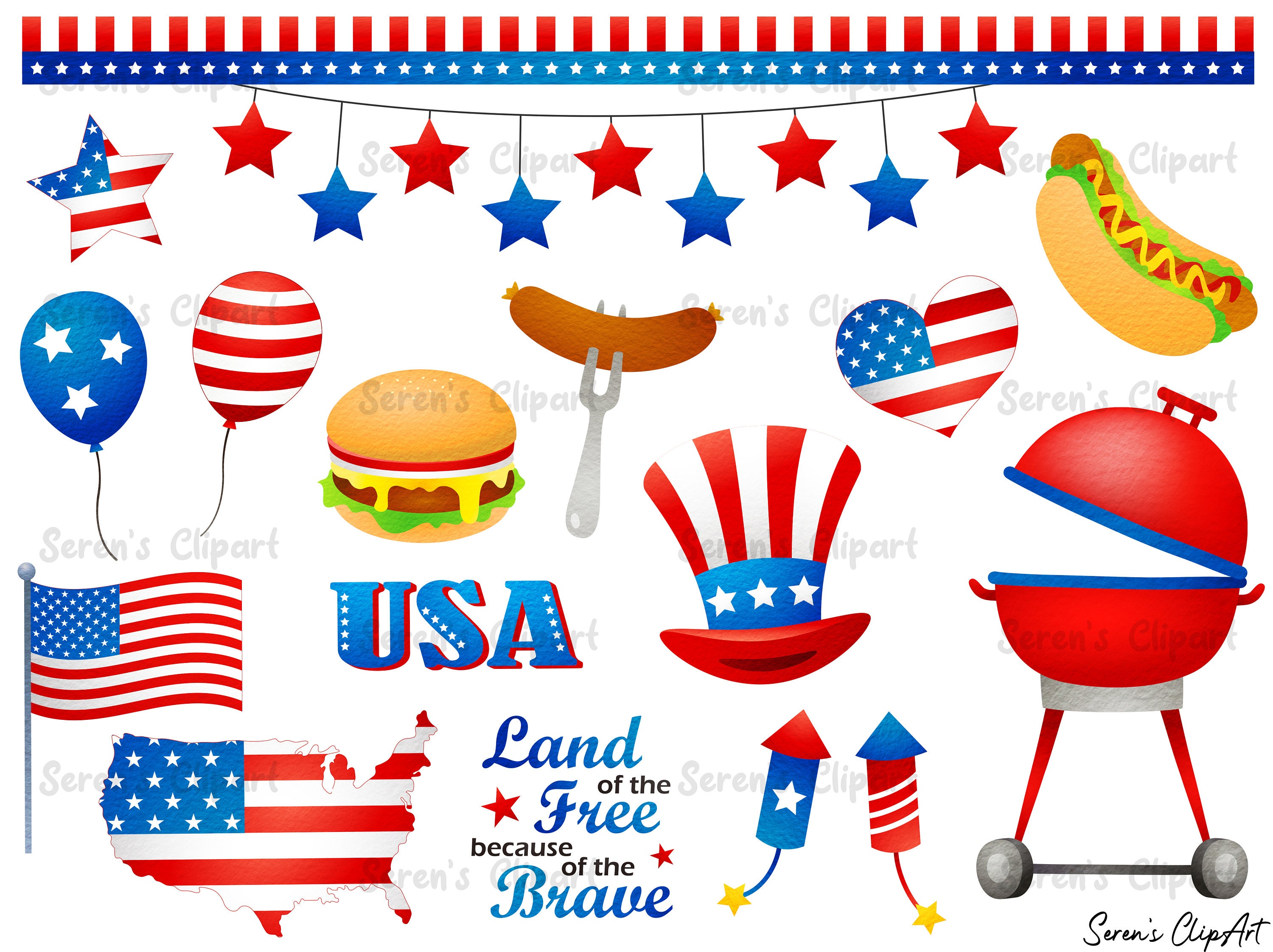 Memorial Day Clipart Instant Download Digital Files, PNG Patriotic USA ...