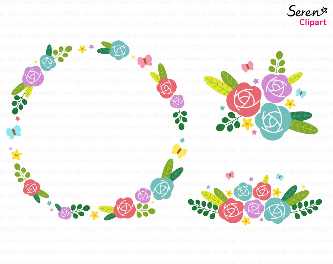 Rose Floral Wreath Svg Flower Ring Bouquet Half Wreath Frames Circle ...